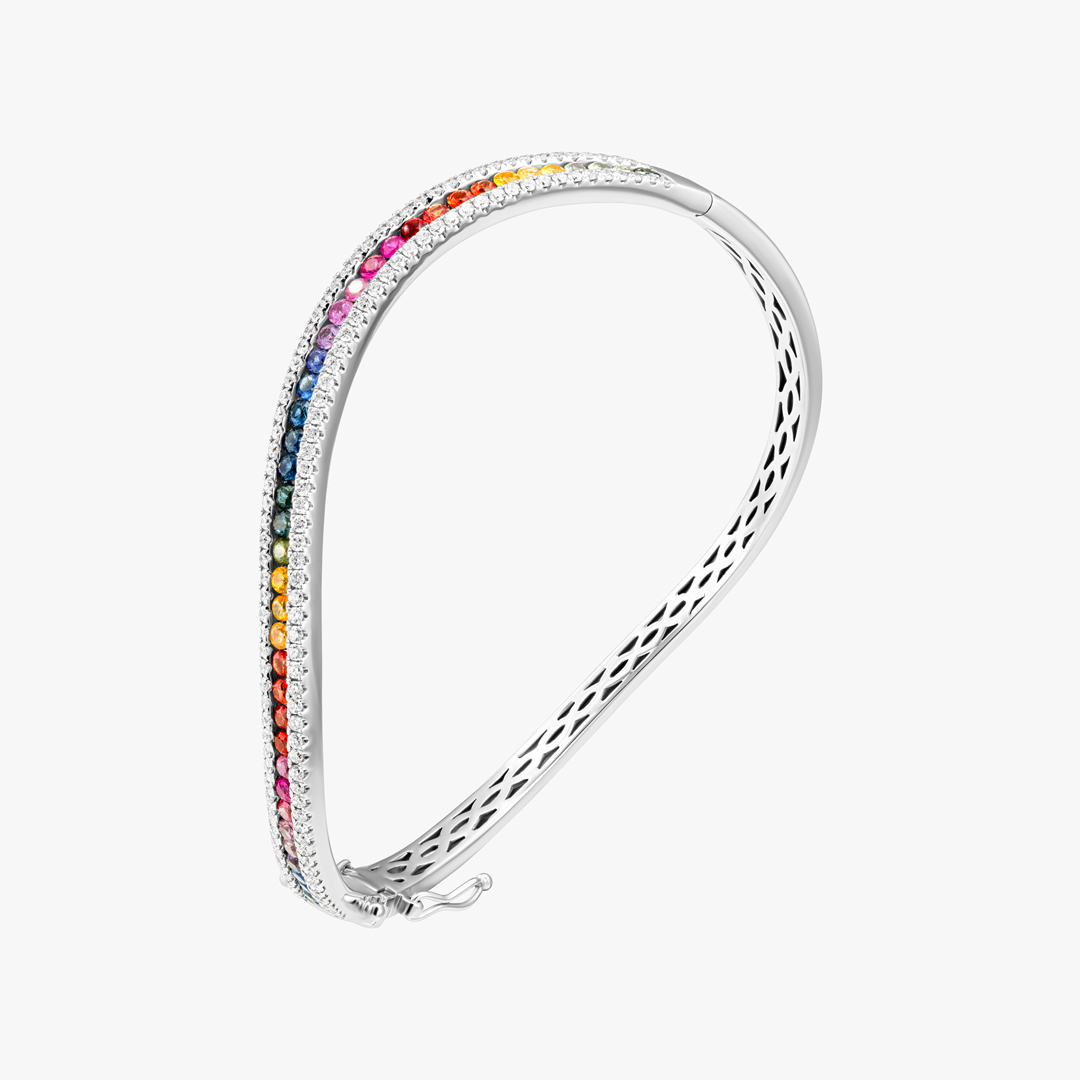 "Her Soul is Royal" Rainbow Wavy Bangle in White gold - Ella Rose Jewels